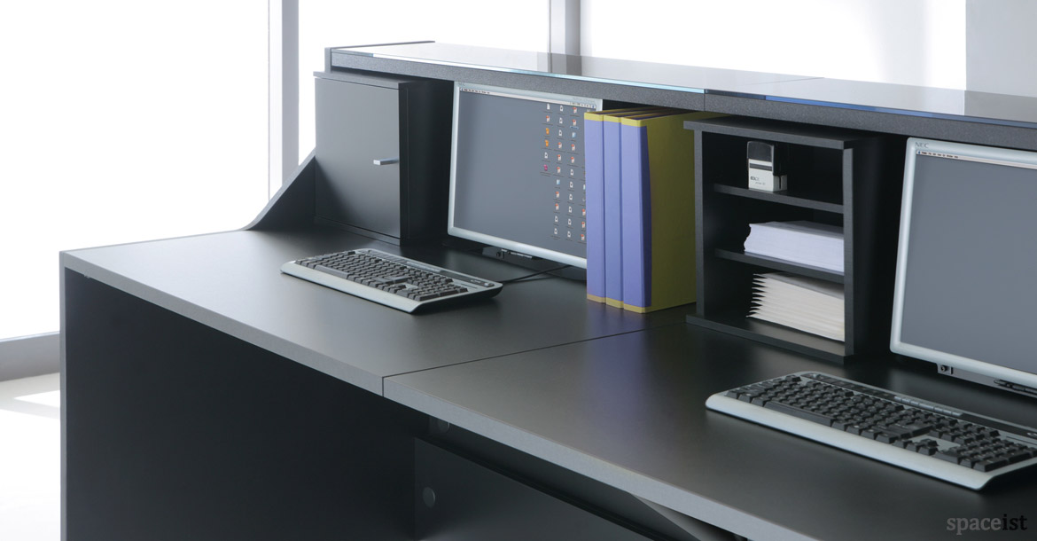 Lina Black Glass Reception Desk | Reception Desks | Spaceist