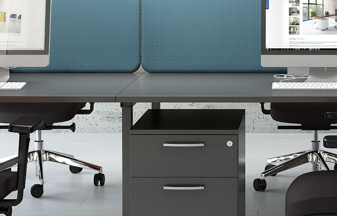 Alpha-U Dark Grey Long Desks | Office Desks for 6 people